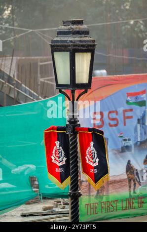 Lamp post with Border Security Force flags at Attari–Wagah border ...