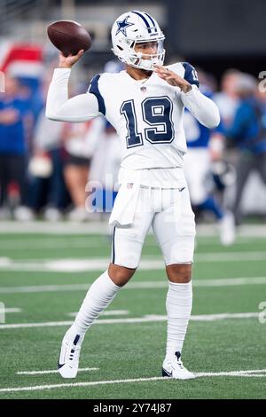 Dallas Cowboys quarterback Trey Lance (19) in action during warm-ups ...