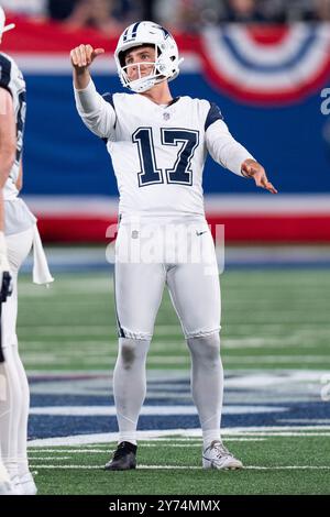Dallas Cowboys' Brandon Aubrey (17) kicks a field goal in the first ...