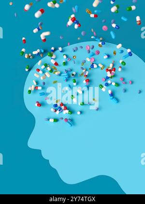 Conceptual illustration depicting drugs that target the human brain ...