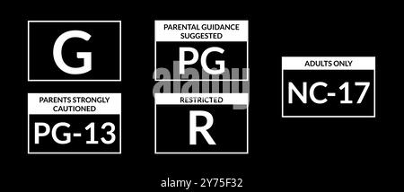 Film rating system label inverted color sticker set, black and white ...