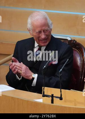 King Charles III after addressing the Holyrood Chamber during a visit ...