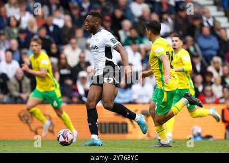 Derby County's Ebou Adams (centre) on the pitch before the Sky Bet ...