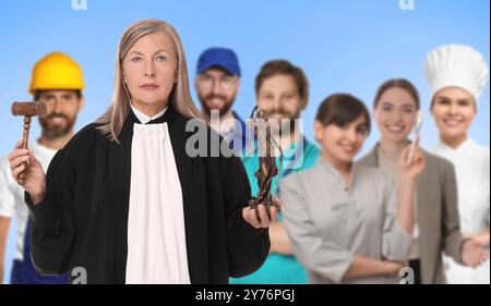 Judge and people of other professions on white background, selective ...