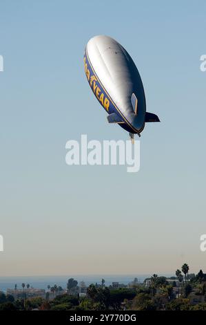The iconic Goodyear Blimp, a symbol of airship aviation, gracefully ...