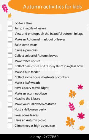 To do list. autumn activities. fall check list. different colorful ...