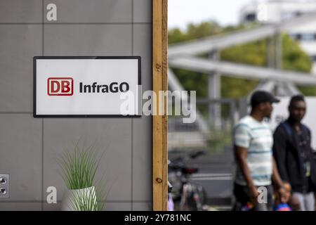 InfraGo. Logo of the infrastructure company of Bahn AG at Gesundbrunnen ...