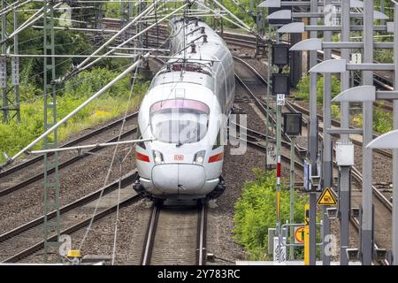 ICE train travelling on open track near Gesundbrunnen station, Berlin ...