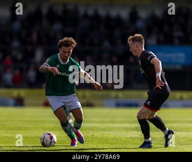 Dylan Morgan of Yeovil Town and Ryan Jones of Aldershot Town during the ...