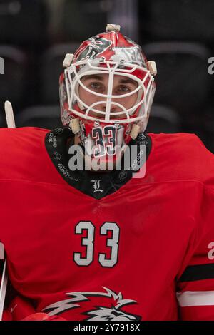 Lausanne, Switzerland. , . Kevin Pasche (goalkeeper) of Lausanne HC #33 ...