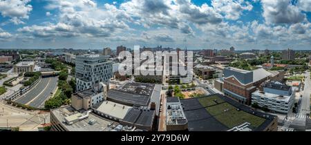 Aerial view of University of Baltimore student center with oval roof ...