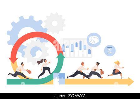 Agile development methodology. People running to success. Flexible developing process logo. flat ...