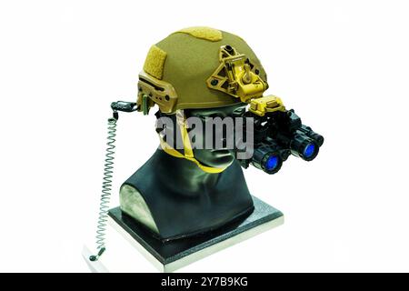 Modern military binoculars, night vision devices at the exhibition, on ...