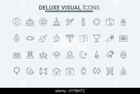 World religions thin black line icons set vector illustration. Outline ...