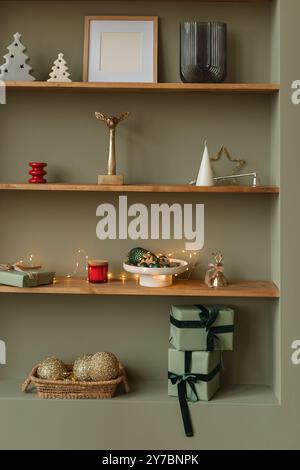 Wrapped Christmas Gifts at Shelf in Storage Room Stock Photo - Alamy