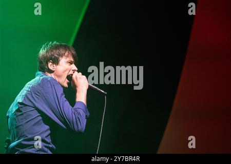 Frontman of British band Suede Brett Anderson playing a live gig at The ...