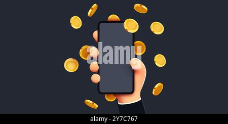 online payment, hand with coins money shopping cart, ecommerce market ...