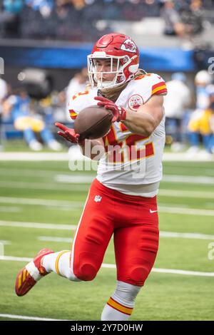 Kansas City Chiefs fullback Carson Steele warms up prior to the NFL Super Bowl 59 football game ...