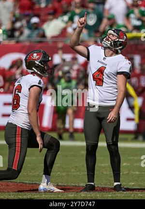 Tampa Bay Buccaneers kicker Chase McLaughlin (4) takes the field after ...