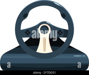 Gaming steering wheel with buttons standing on a stand is isolated on ...