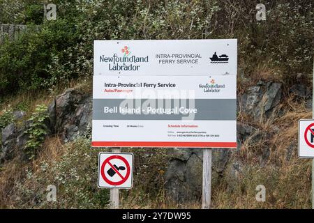 Intra-provincial ferry service sign on Bell Island, Newfoundland ...