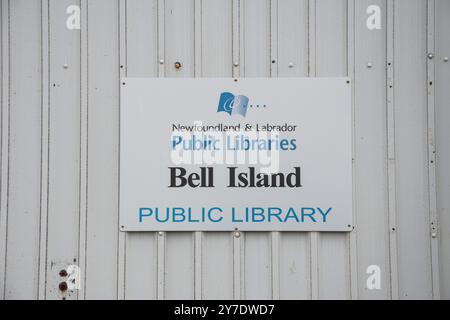 Public libraries sign on Bennett Street in Wabana on Bell Island ...