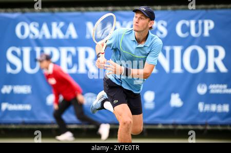 Oliver Bonding during the Boys' Doubles Final against Oskari Paldanius ...