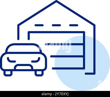 Car Garage and Parking - Editable Stroke Outline Icon Isolated on White ...