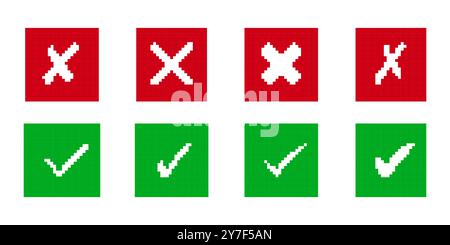 Pixel Art Green Check Marks Set in Various Shapes. Validation and Confirmation Symbol Collection ...
