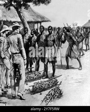 The rubber industry in the Congo, 1910. Bringing the hand-rolled balls ...