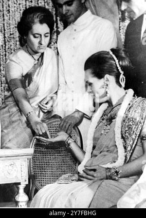 Indian Premier Mrs. Indira Gandhi (right) with bride to be, Sonia Maino ...