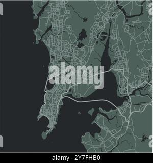 Map of Mumbai in India in blue. Contains layered vector with roads ...