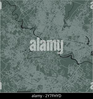 Map of Lucknow in India in blue. Contains layered vector with roads ...