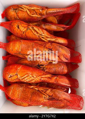 Fresh fish at the market in the freezer. Fresh fish on ice at the ...