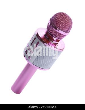 One pink karaoke microphone isolated on white Stock Photo - Alamy
