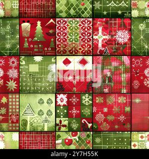 Festive red and green patchwork design with christmas motifs for ...