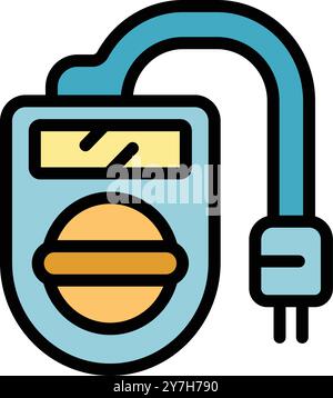 Yellow digital clamp meter measuring electricity consumption with black ...