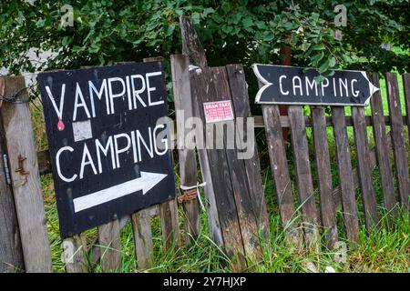 Camp sites apparently cater for vampires at Bran, Transylvania, Romania ...