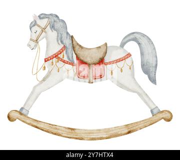 Watercolor saddle. Hand-drawn horse equipment. For designing brochures ...
