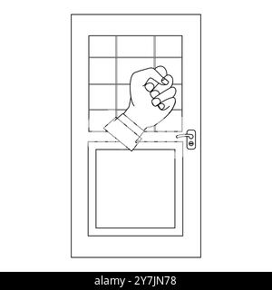 Hand Knocking on Wooden Door Icon, Minimalist Hand Knocking on Door ...