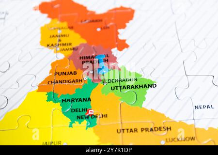 A map pin pointing Dehradun - the capital of Uttarakhand on Indian map ...