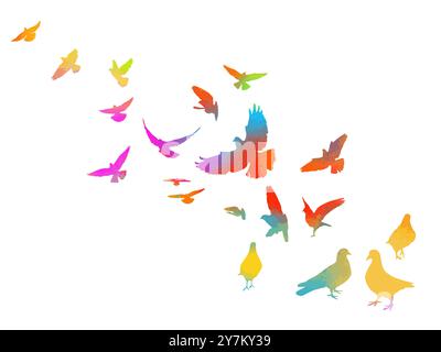 Abstract flying colored birds. hand drawing. Not AI. Vector ...