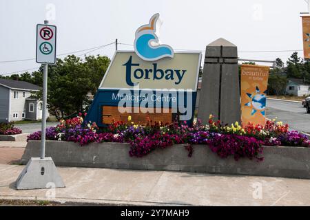 Municipal centre sign with summer flowers on Torbay Road in Torbay ...