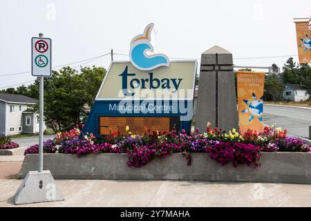Municipal centre sign with summer flowers on Torbay Road in Torbay ...