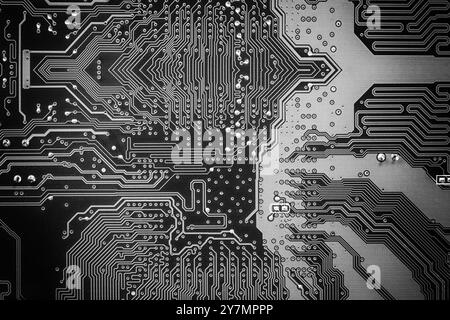 Old black computer motherboard with dust and rust stains background ...