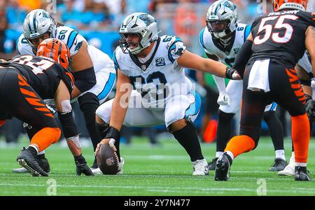 Carolina Panthers center Austin Corbett warms up before an NFL football ...