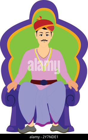 Indian courtier sitting pose for cartoon animation. King sitting on a ...