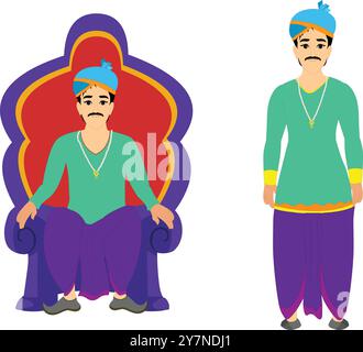 Indian King character model sheet for cartoon animation. Indian emperor ...