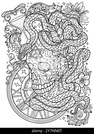 Vintage Mystic line art Skull Illustration Stock Vector Image & Art - Alamy