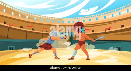 Gladiators in coliseum. Ancient roman warrior characters in arena ...